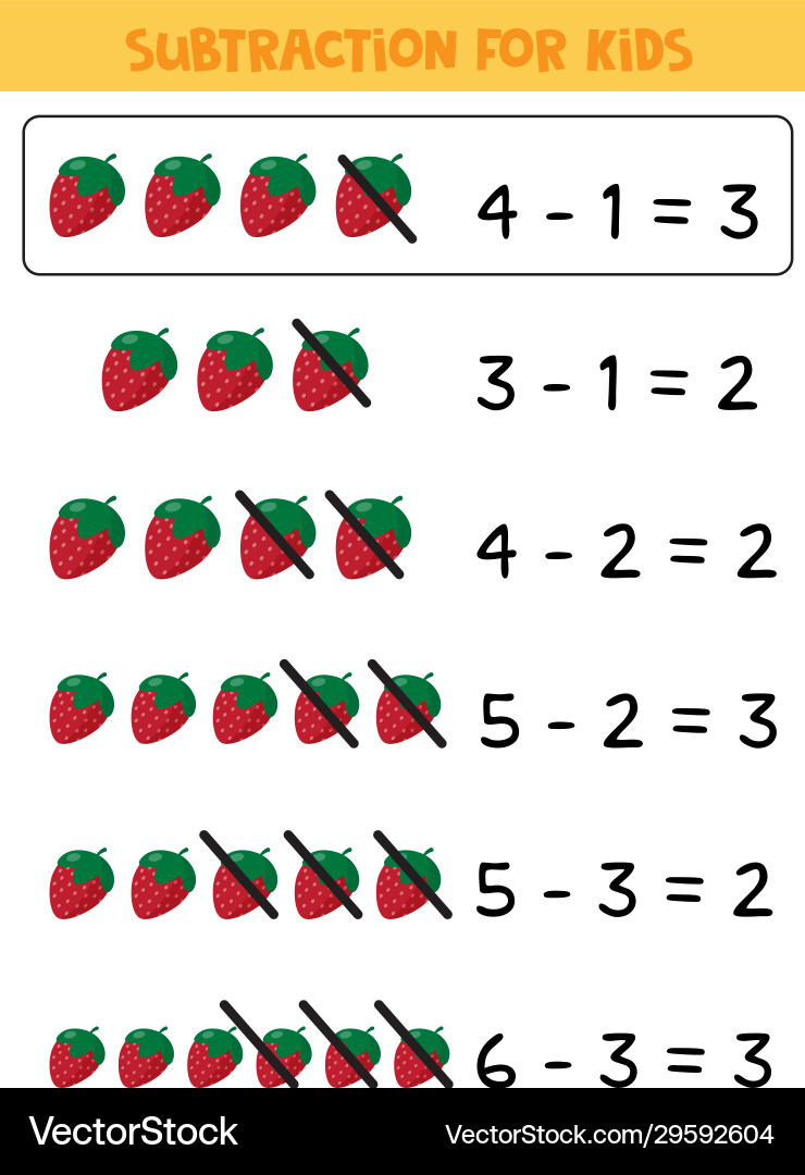 Math game for kids subtraction with red Royalty Free Vector