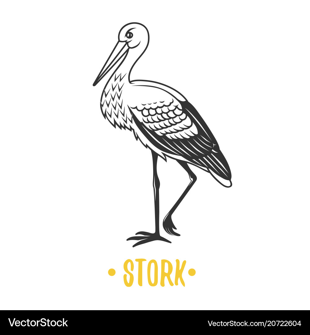 Stork black and white objects Royalty Free Vector Image