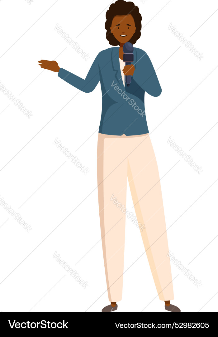Female journalist reporting live holding Vector Image
