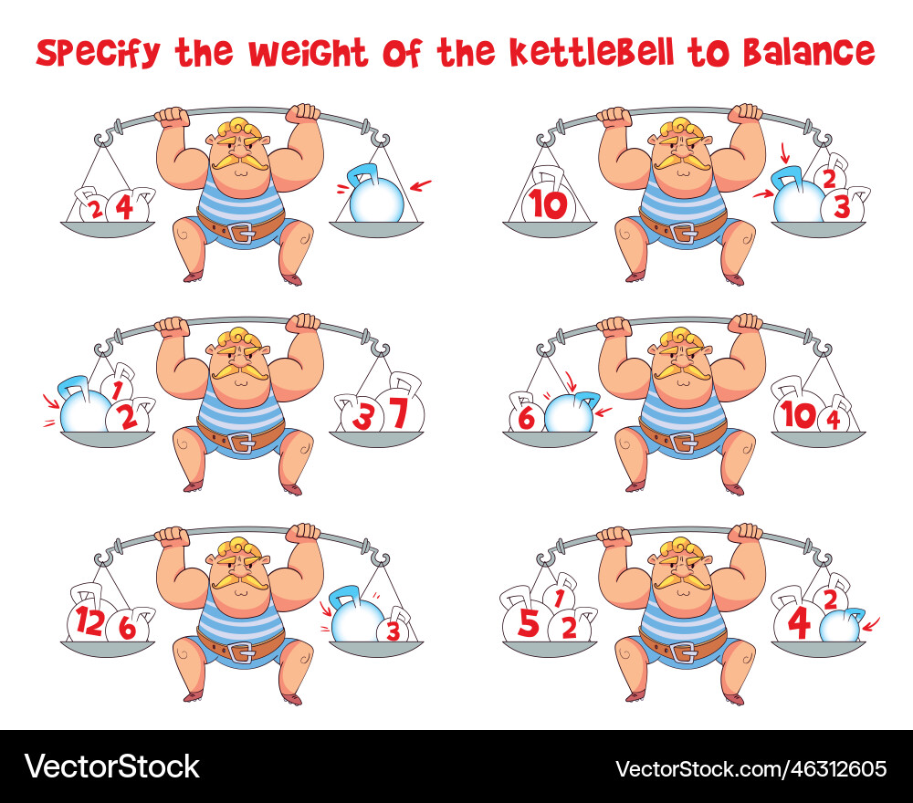 Math puzzle specify the weight of kettlebell Vector Image