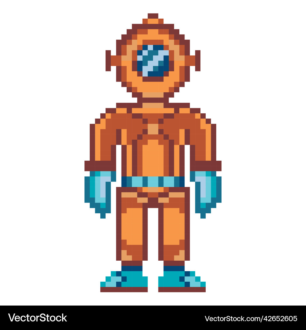 Pixel art retro deep sea diver in aqua suit Vector Image