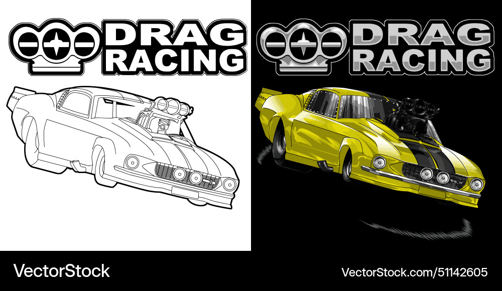 Yellow drag racing car with grey strip Royalty Free Vector