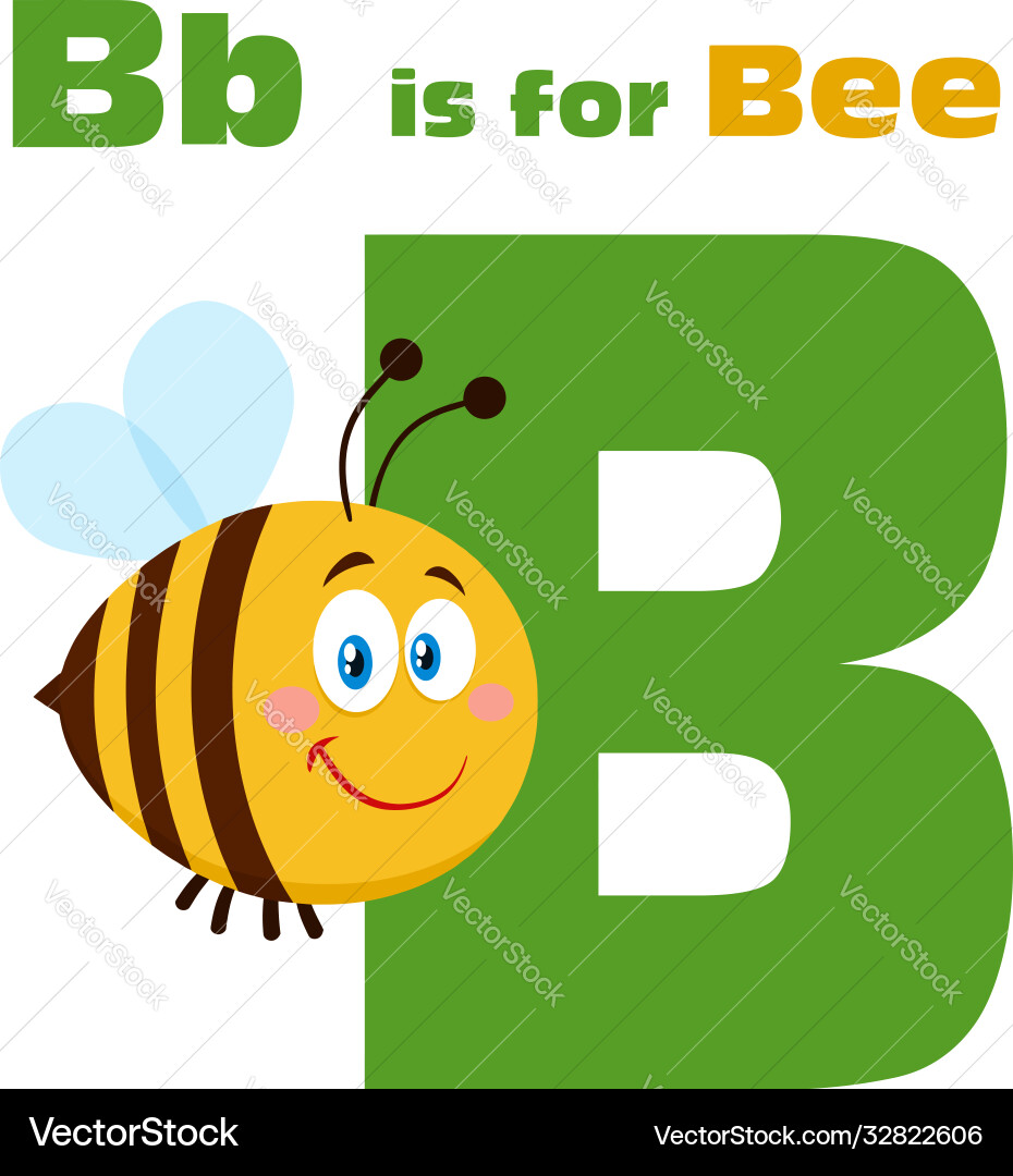 Bee flying over letter b Royalty Free Vector Image