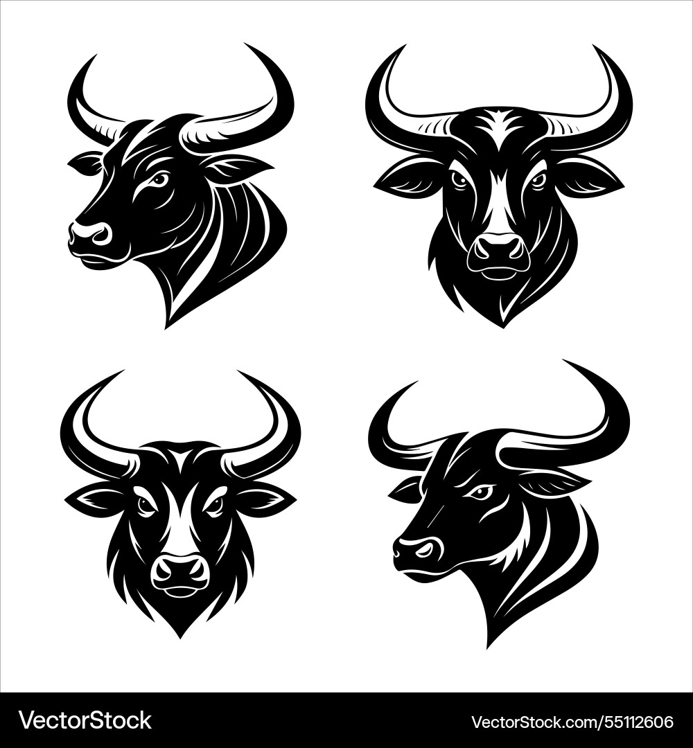 Bull head silhouette set Royalty Free Vector Image