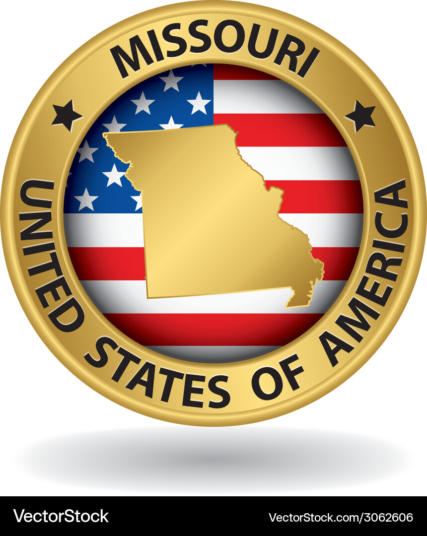 Missouri state gold label with map Royalty Free Vector Image