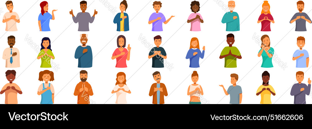 Sincere character icons set diverse group Vector Image