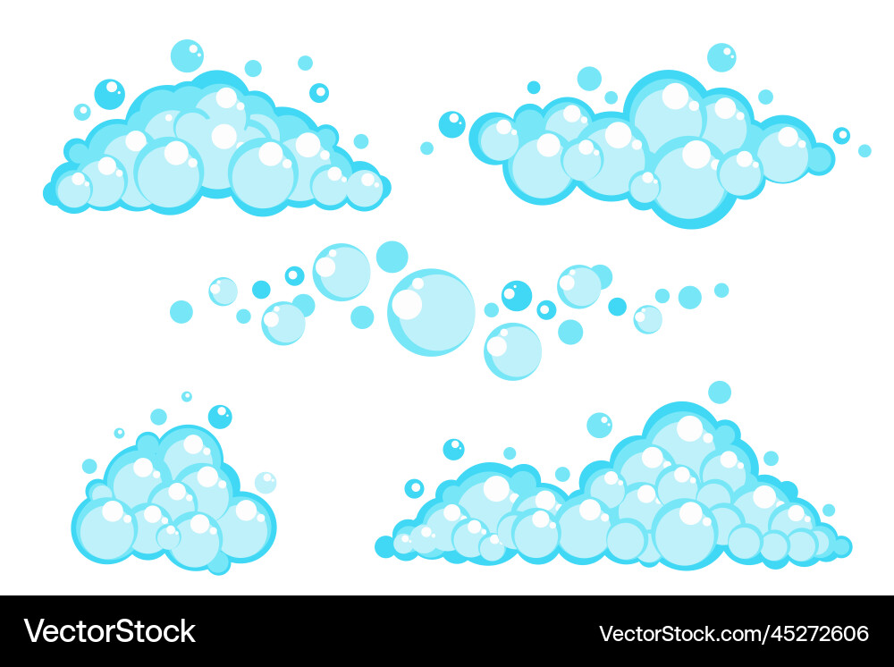 Soap foam set with bubbles carton light blue suds Vector Image