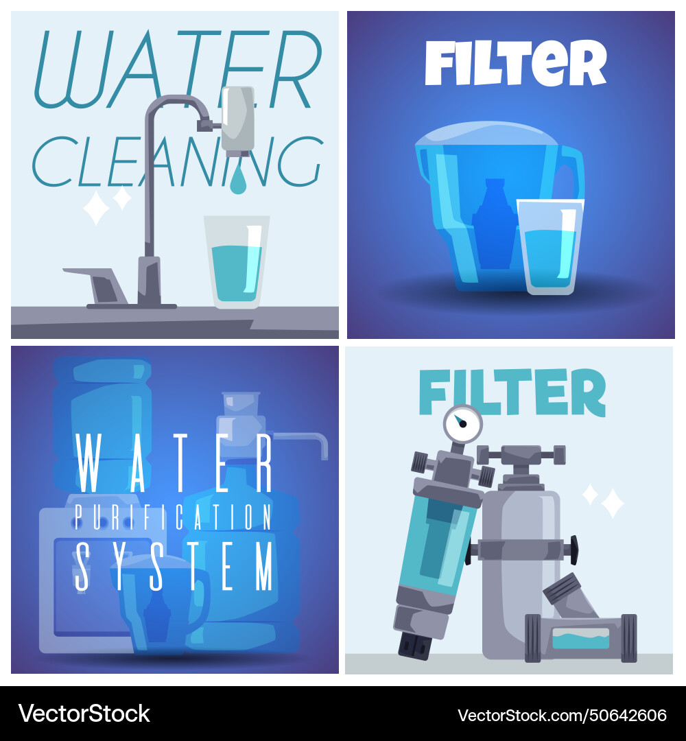 Water filter systems posters set Royalty Free Vector Image