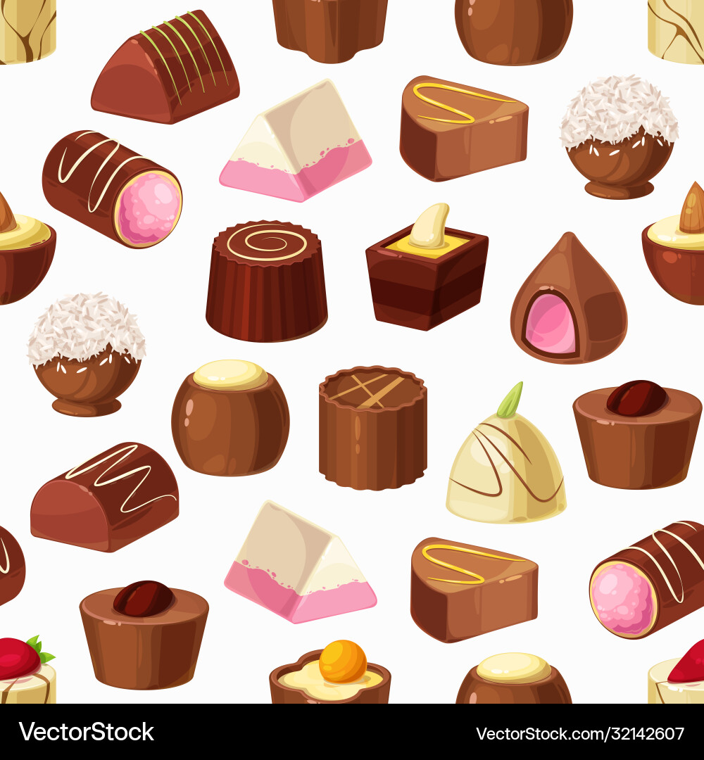 Chocolate candies seamless pattern sweet food Vector Image