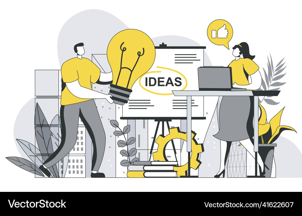 Creative agency concept with outline people scene Vector Image