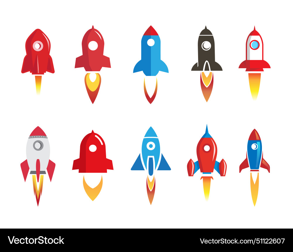Creative rocket spaceship logo collection Vector Image