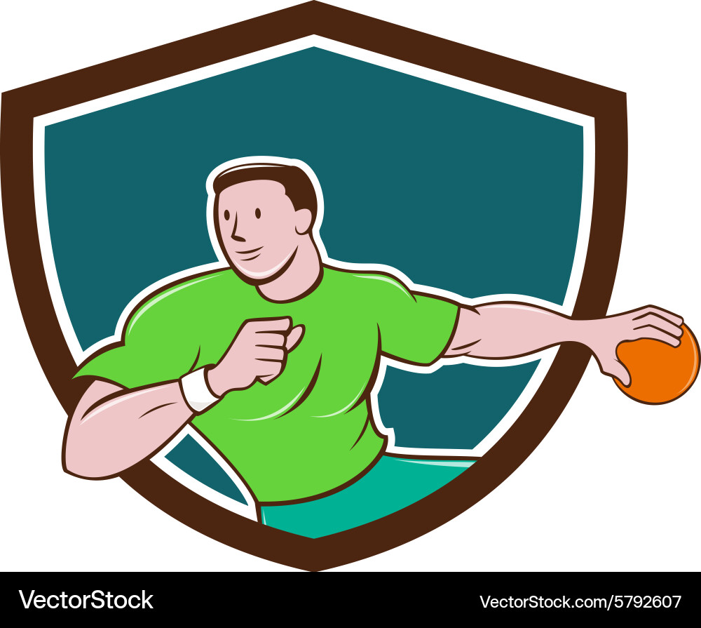 Handball player throwing ball crest cartoon Vector Image