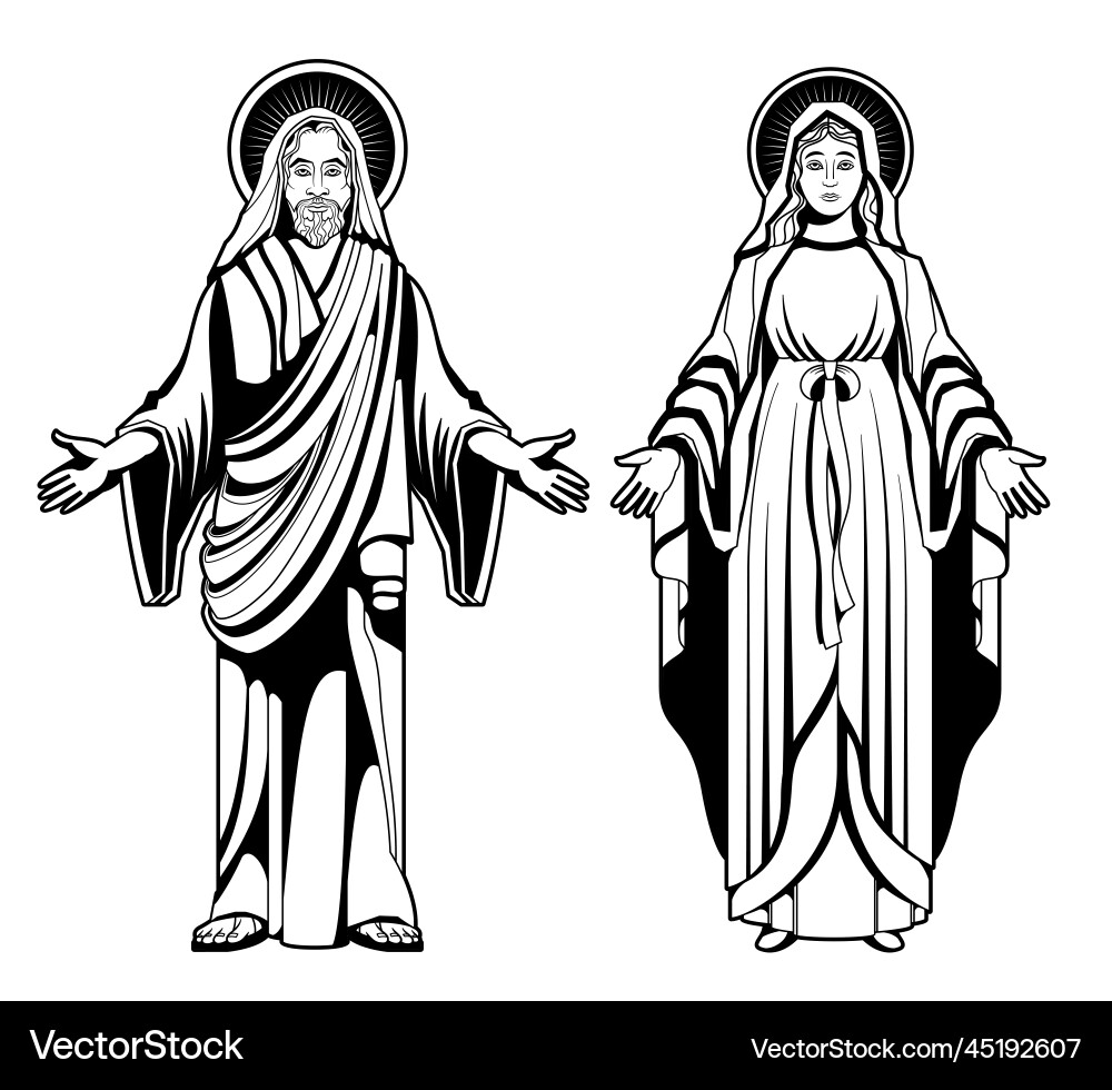 Jesus mary monochrome set Royalty Free Vector Image