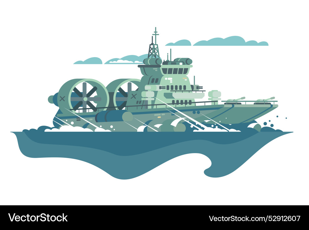 Naval warship on sea Royalty Free Vector Image