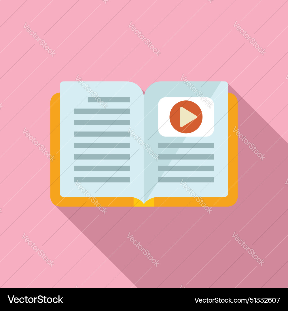 Open book with play icon on pink background Vector Image