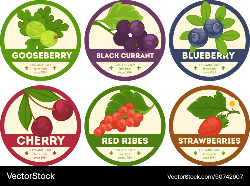 Organic farm fresh jam logotypes package emblem Vector Image