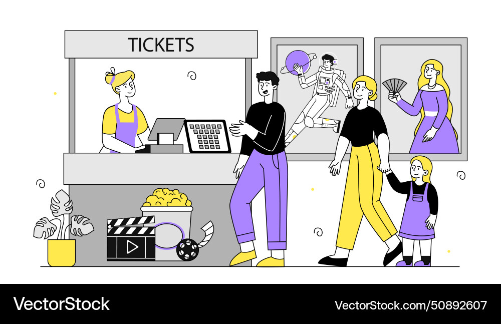 People with cinema tickets simple Royalty Free Vector Image
