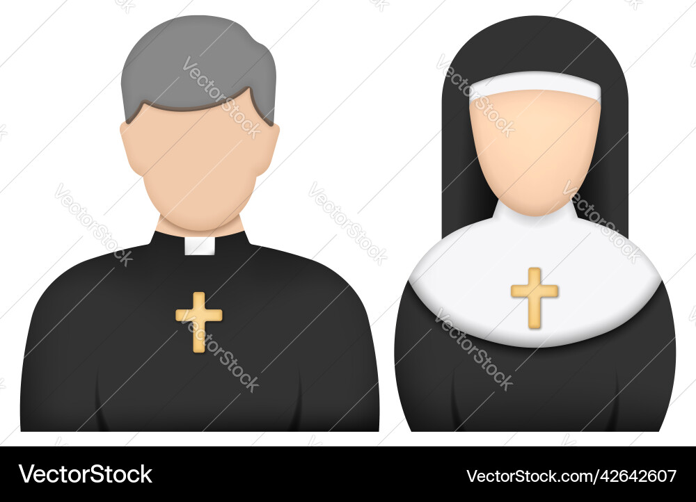 Realistic catholic priest and nun icon Royalty Free Vector