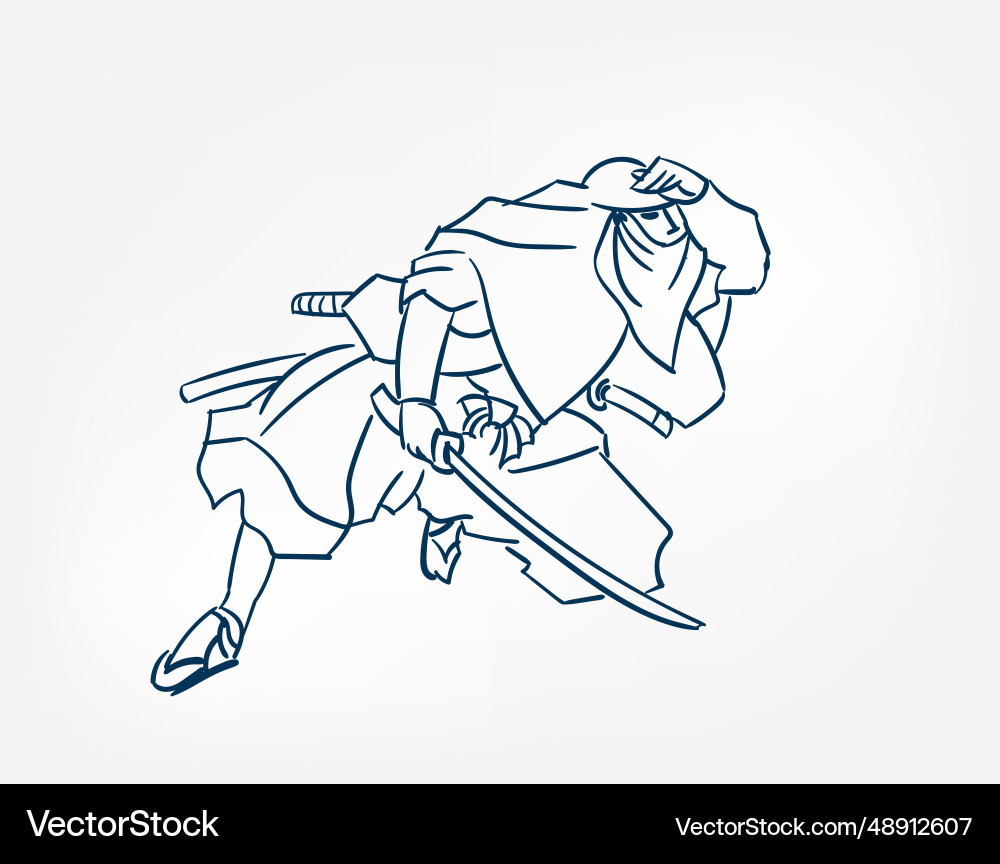 Samurai traditional line art sketch Royalty Free Vector