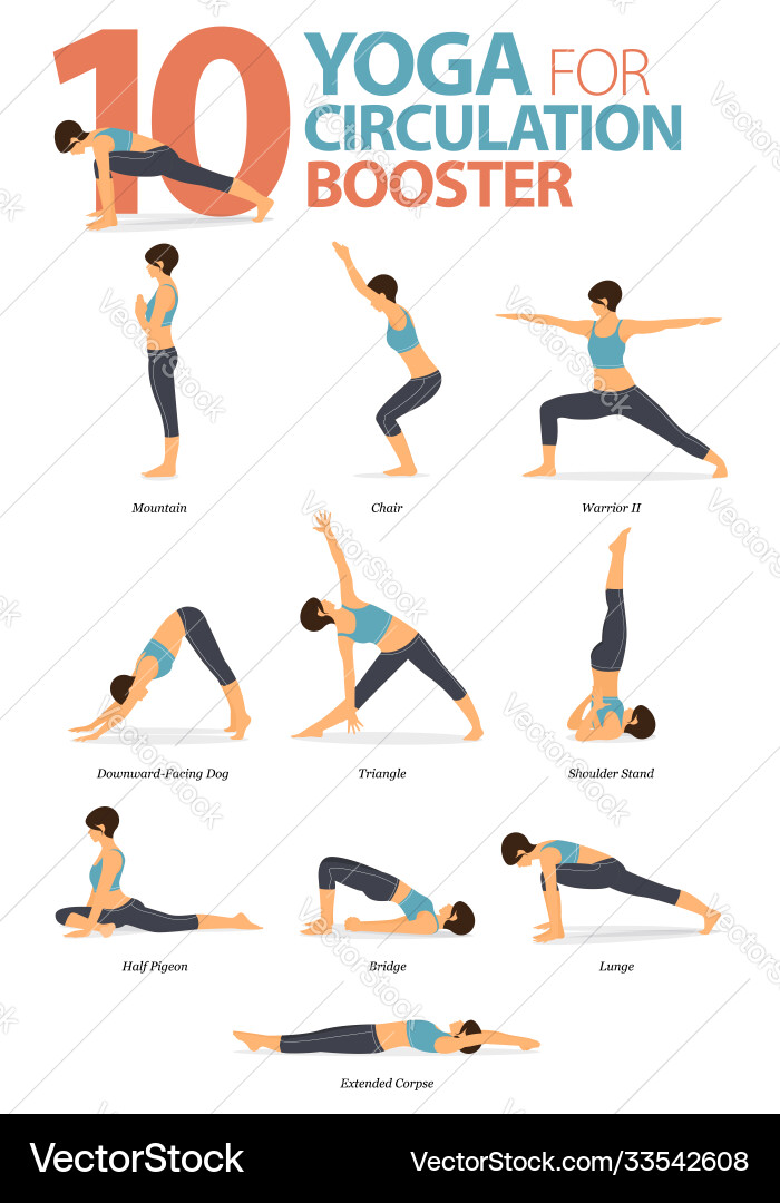 10 Yoga Poses for Circulation & Wellness Vector Image
