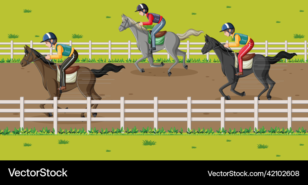 Equestrian competition cartoon scene Royalty Free Vector