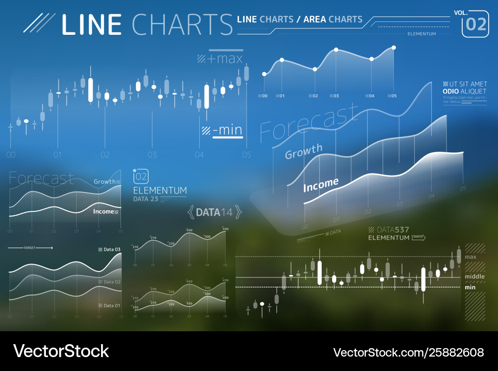 Line charts and area infographic elements Vector Image