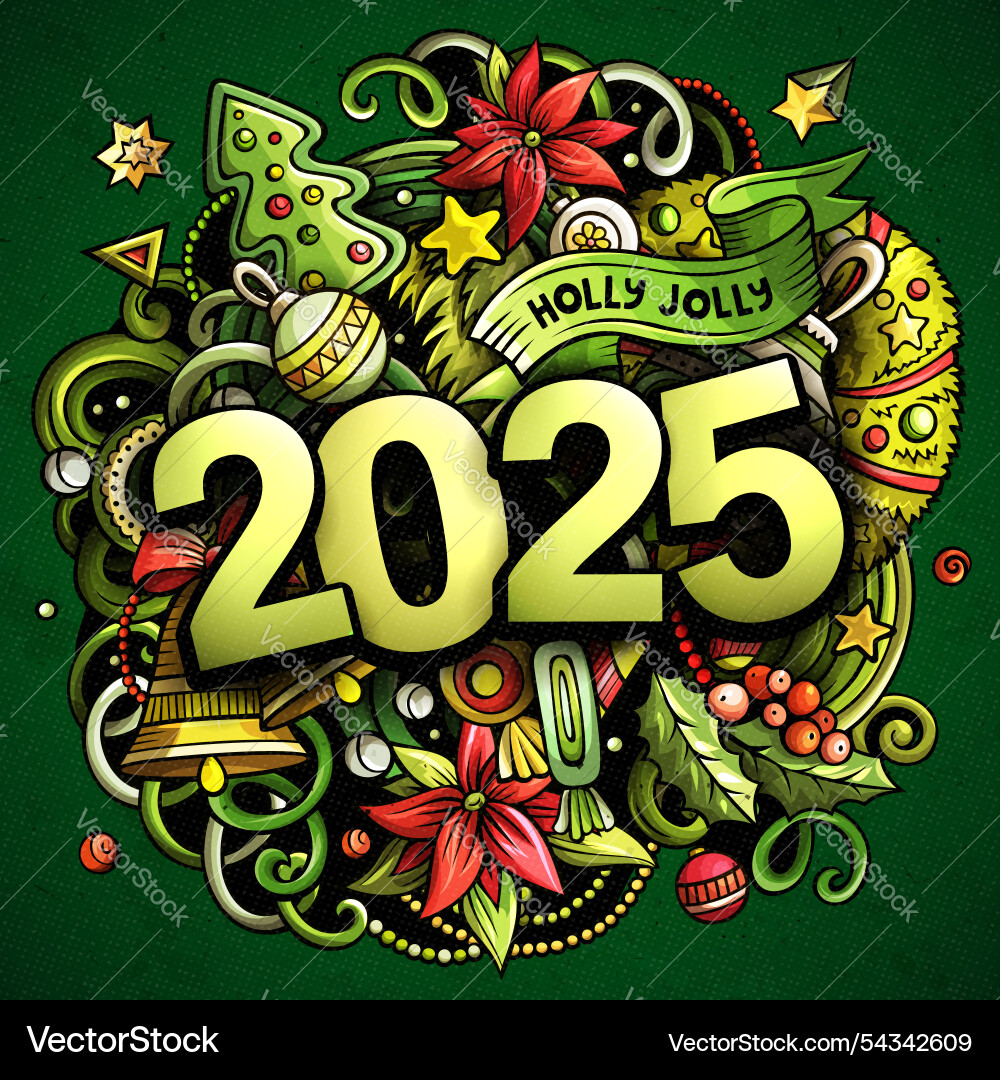 2025 doodles new year objects and elements design Vector Image