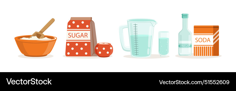 Baking ingredients and utensil at kitchen Vector Image