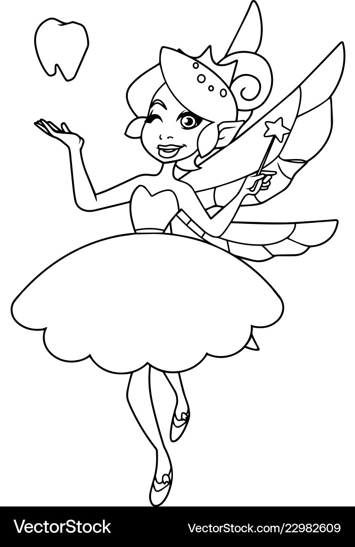 Happy Tooth Fairy Line Art Royalty Free Vector Image