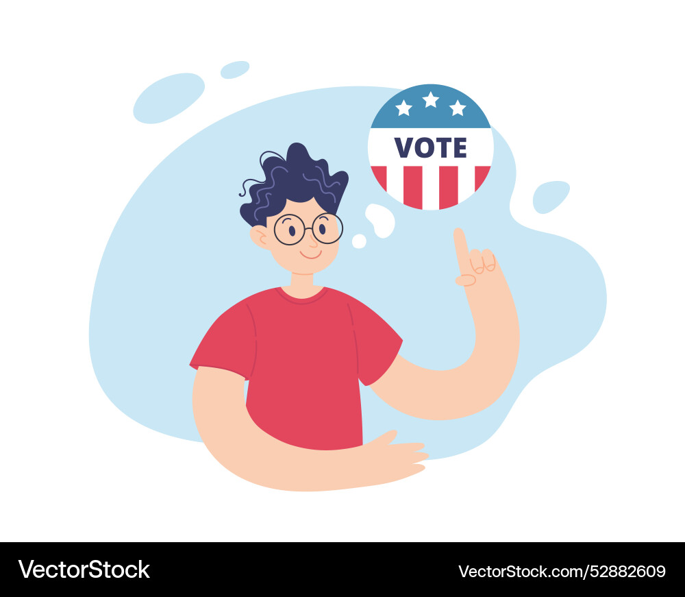 Vote 2024 man with a voting pin election campaign Vector Image
