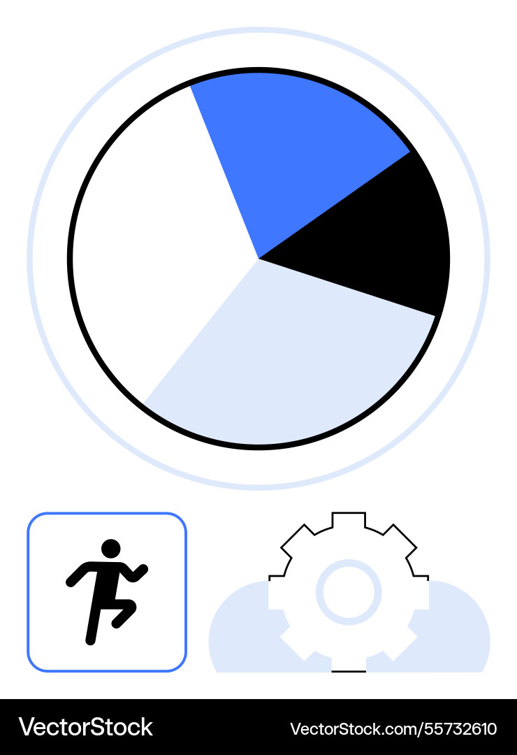 Data pie chart with runner icon and gear Vector Image