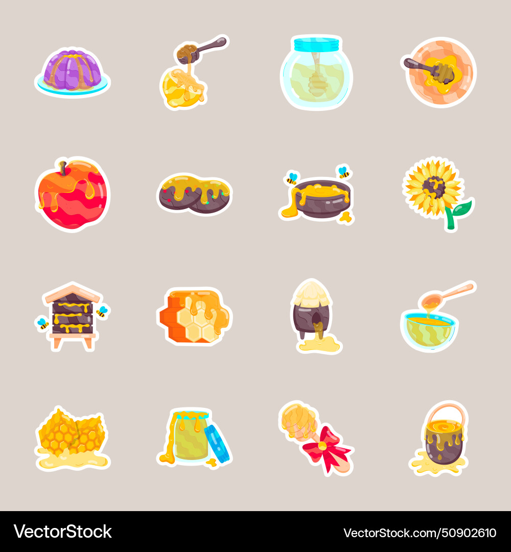 Honey desserts flat stickers Royalty Free Vector Image