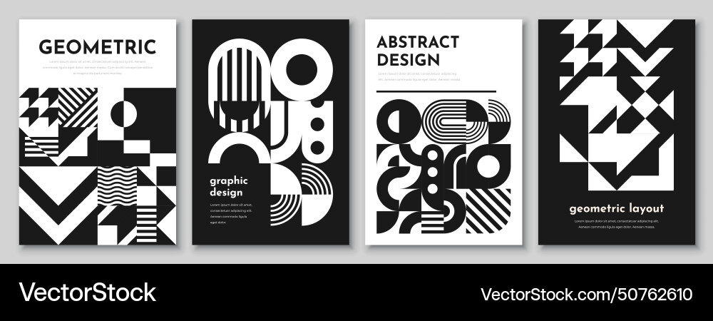 Monochrome abstract geometric pattern posters set Vector Image