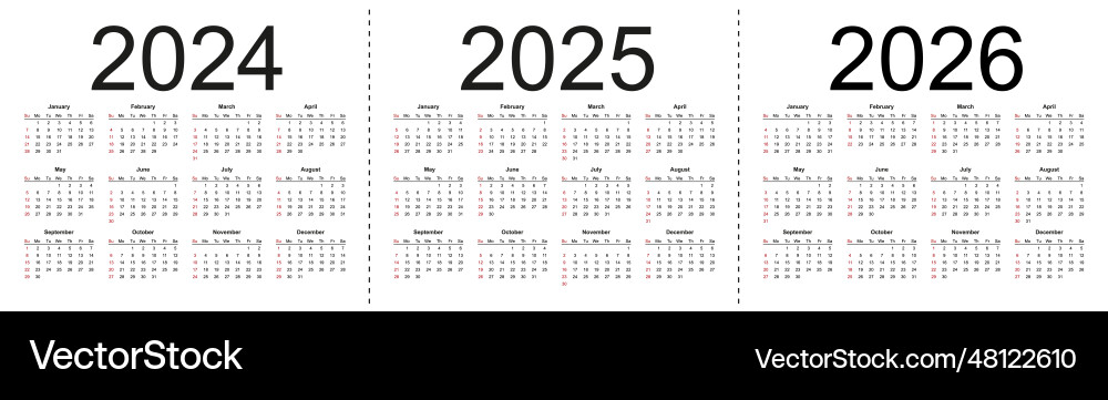 Simple editable calendars for year 2024 Royalty Free Vector