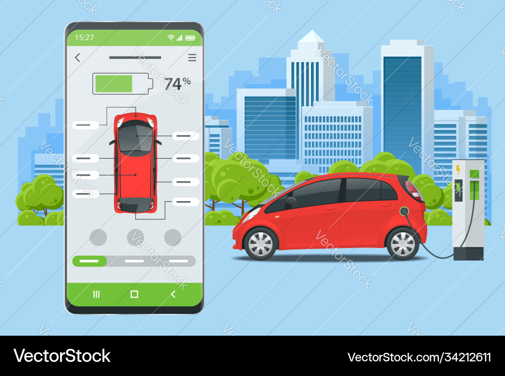 Concept electric vehicle charge mobile Royalty Free Vector