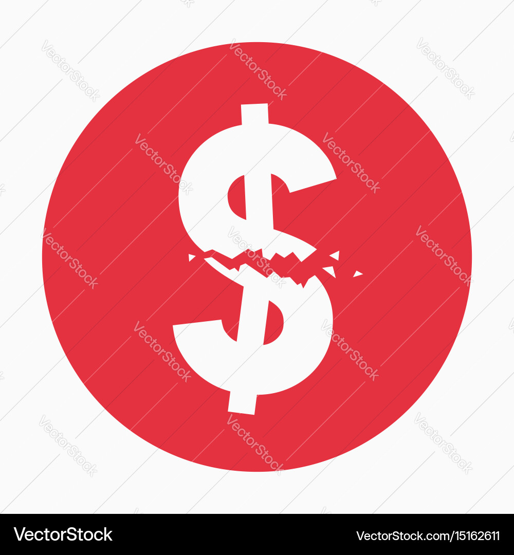 Crashed dollar sign financial crisis Royalty Free Vector