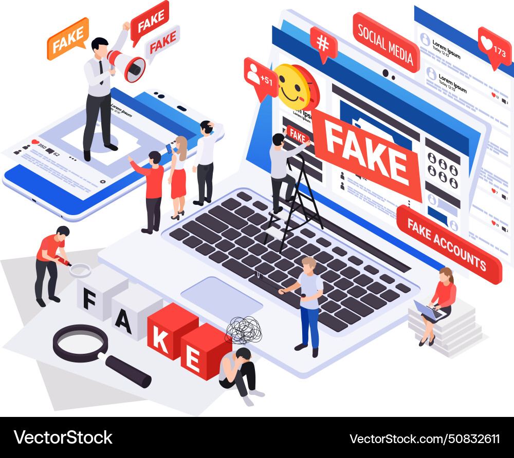 Fake news web composition Royalty Free Vector Image