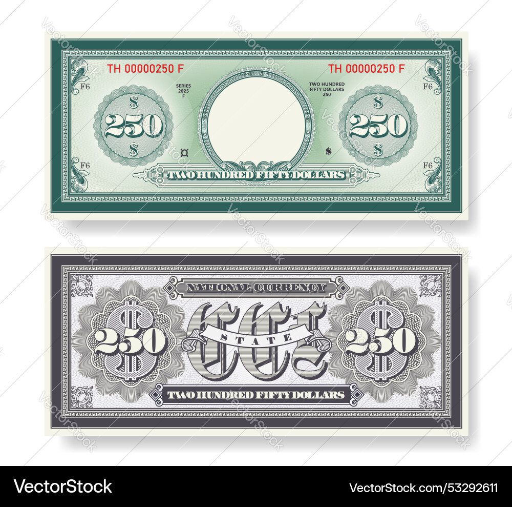 Fictional beautiful banknote of 250 dollars Vector Image