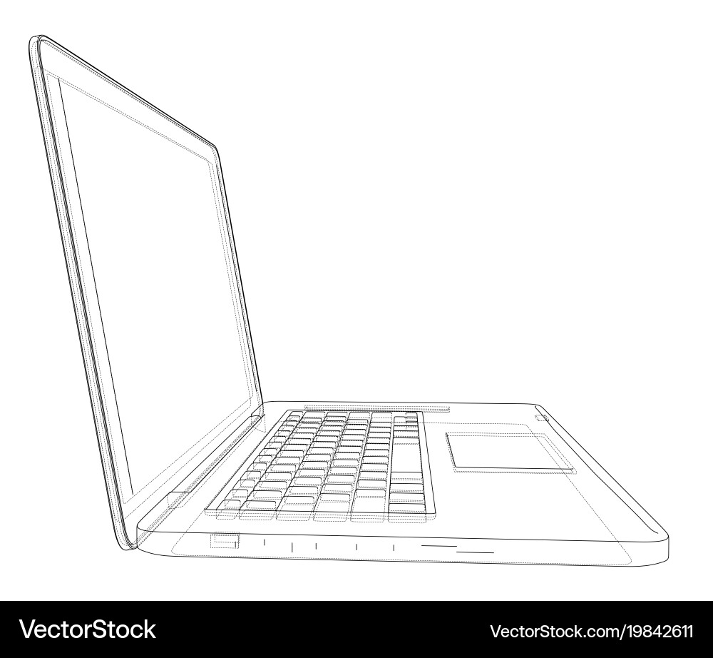 Laptop computer notebook outline Royalty Free Vector Image