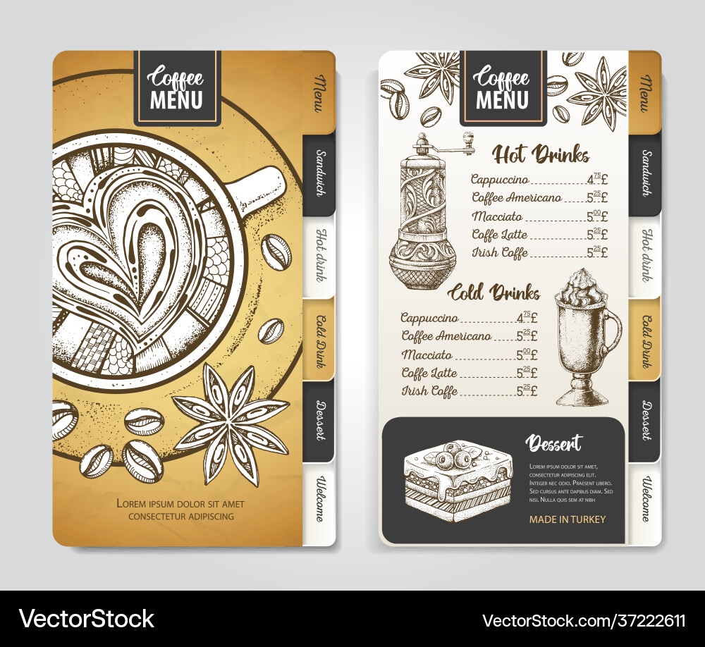 Restaurant coffee menu design decorative sketch Vector Image