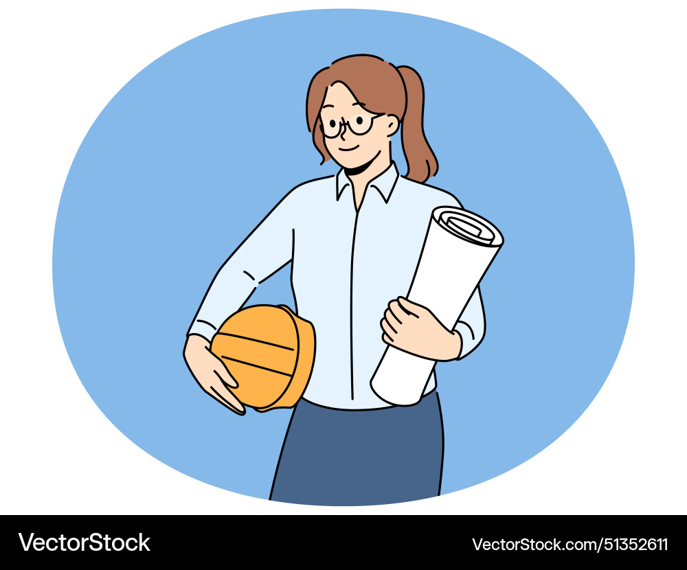 Smiling female architect with blueprints Vector Image