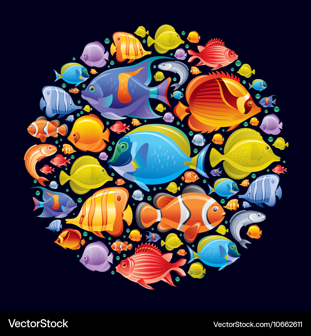 Tropical Fish Icon Set - Underwater Scene Vector Image
