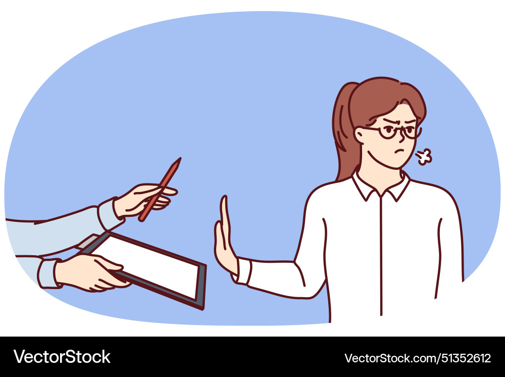 Angry woman making stop gesture suspending Vector Image