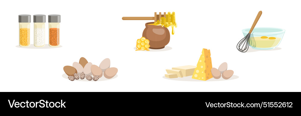 Baking ingredients and utensil at kitchen Vector Image