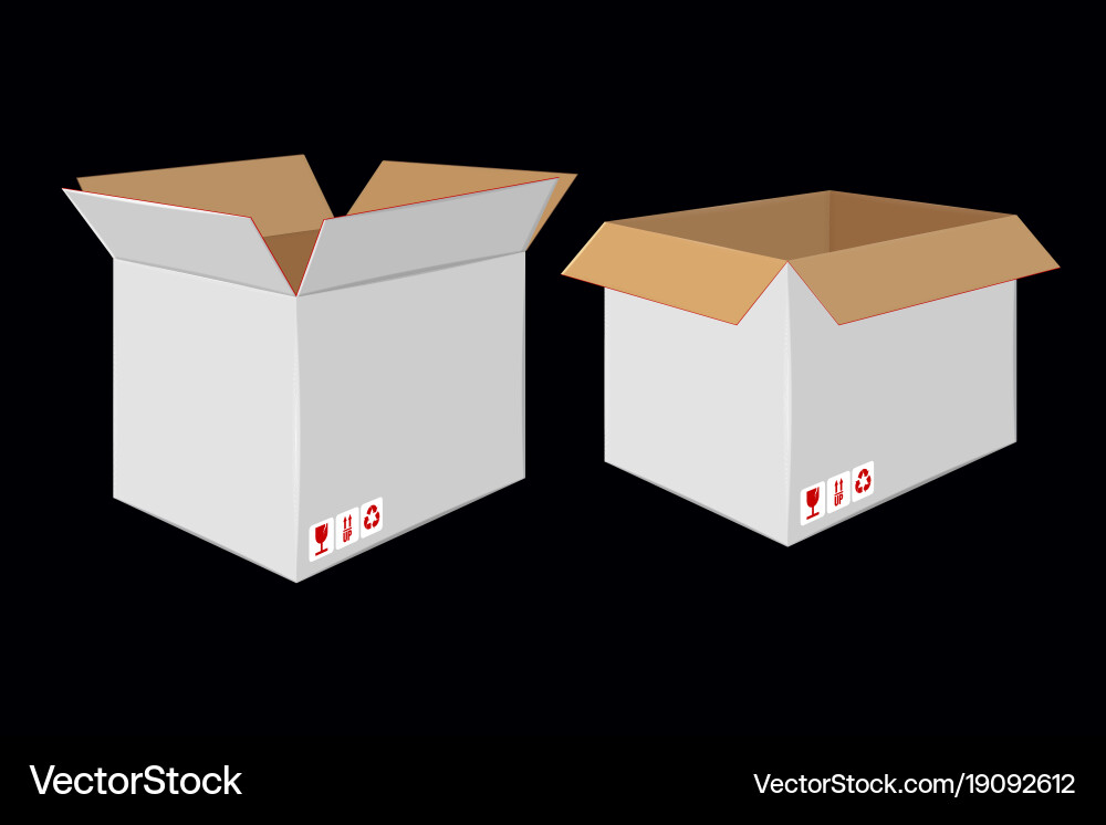 Cardboard open white box side view package design Vector Image