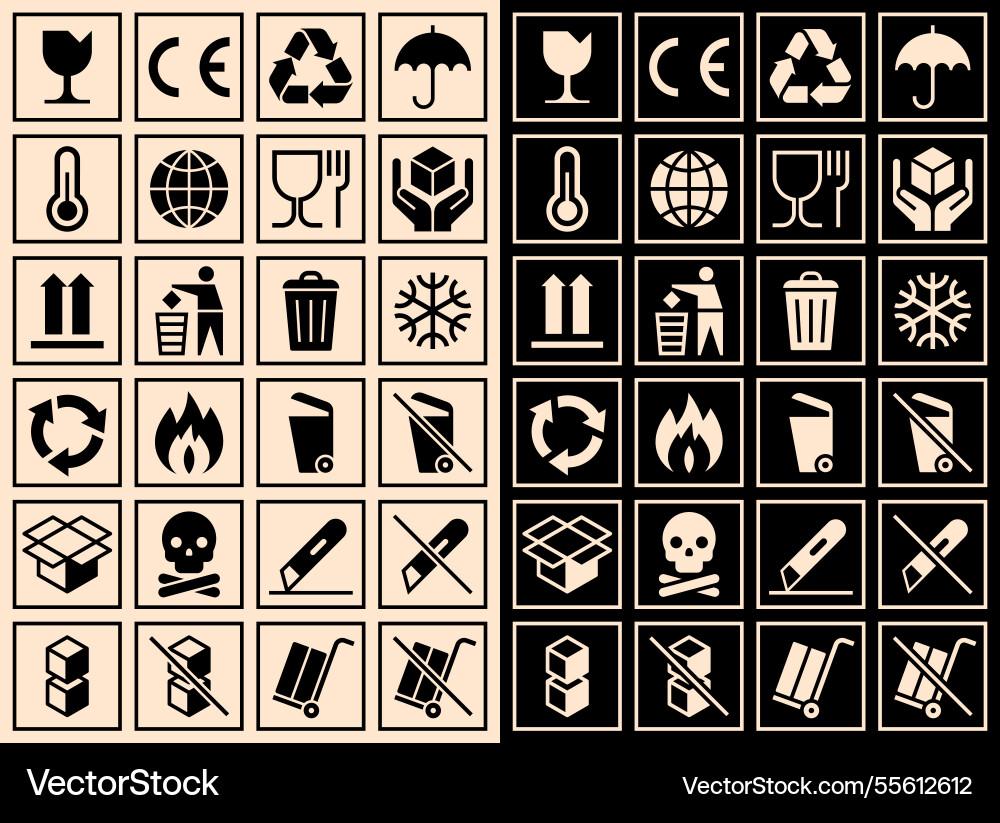 Cardboard packaging icon set package sign labels Vector Image