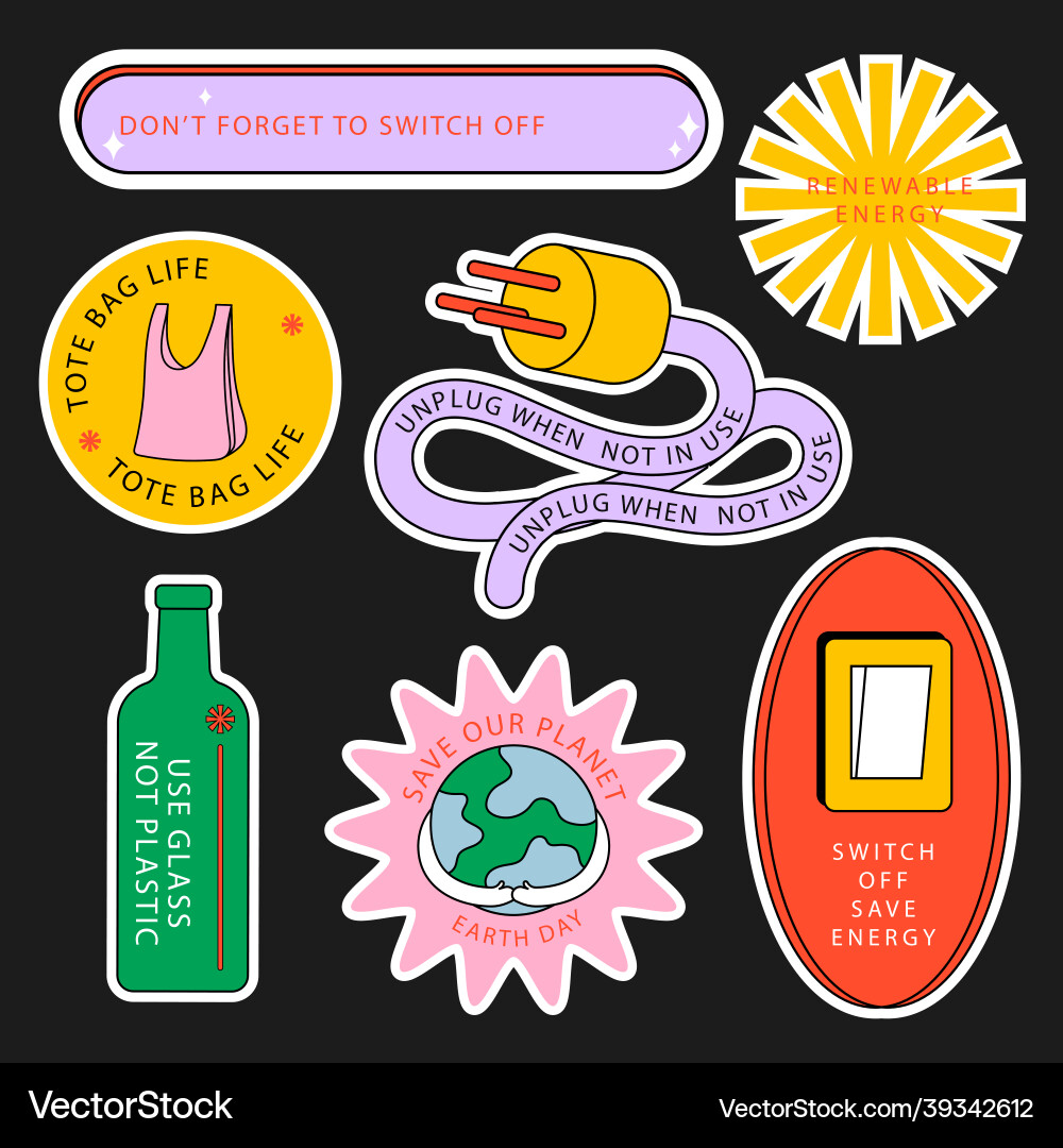 Environmental awareness sticker set Royalty Free Vector