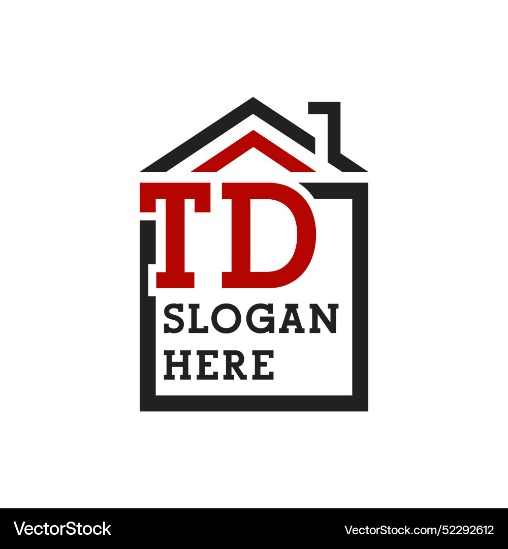 Initial td house logo for roofing letter td real Vector Image