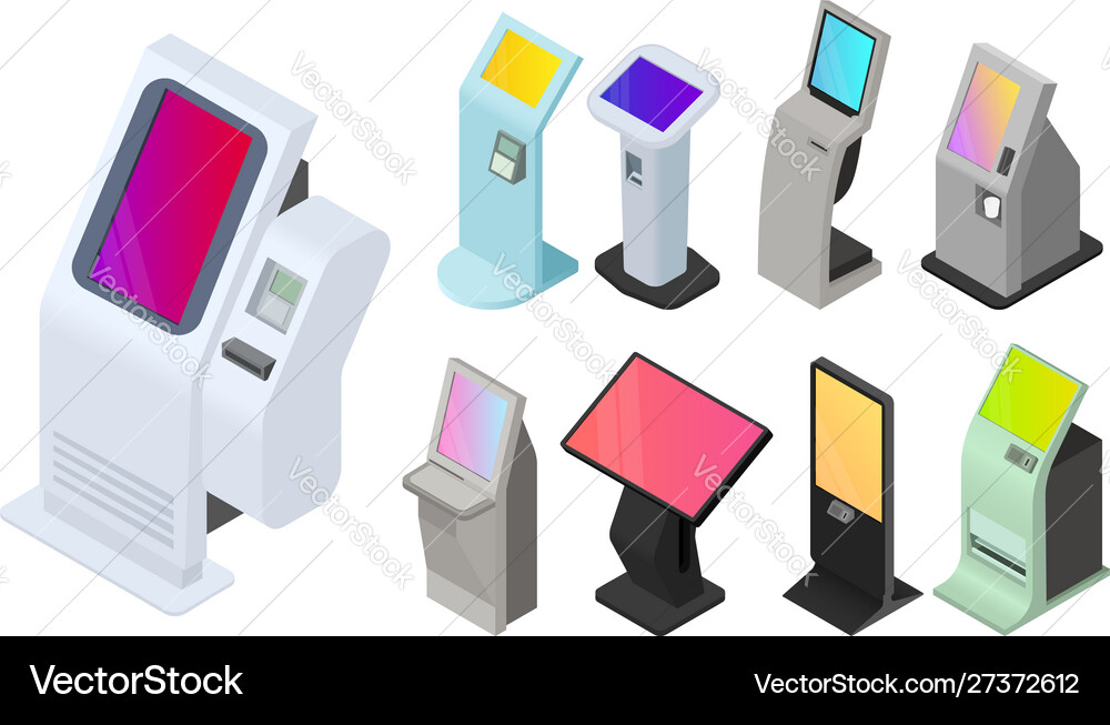 Kiosk icons set isometric style Royalty Free Vector Image