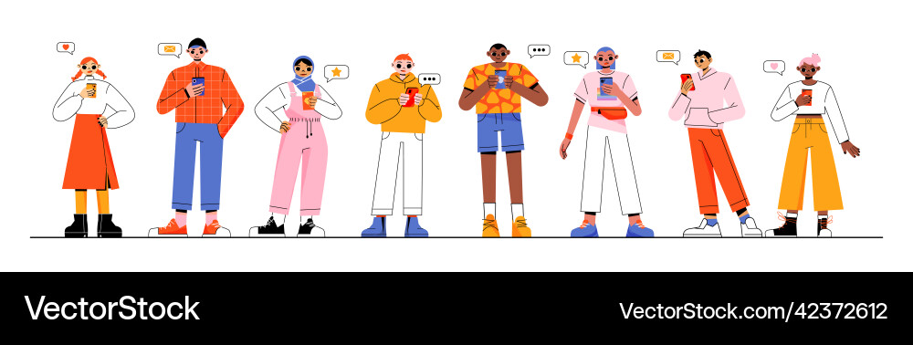 People talk by smartphones characters communicate Vector Image